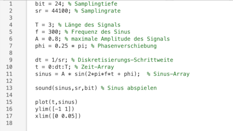 MATLAB — Sinus erzeugen, abspielen und plotten – SystMus